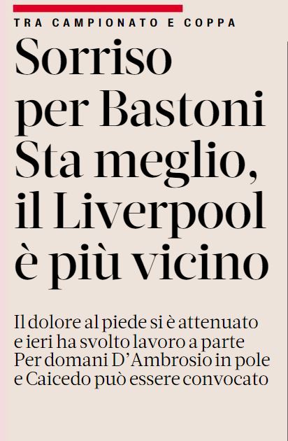 Inter get Bastoni injury boost ahead of Liverpool clash - Football Italia