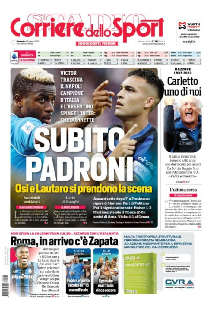 Today’s Papers – Osi and Lautaro centre stage, goodbye Mazzone ...