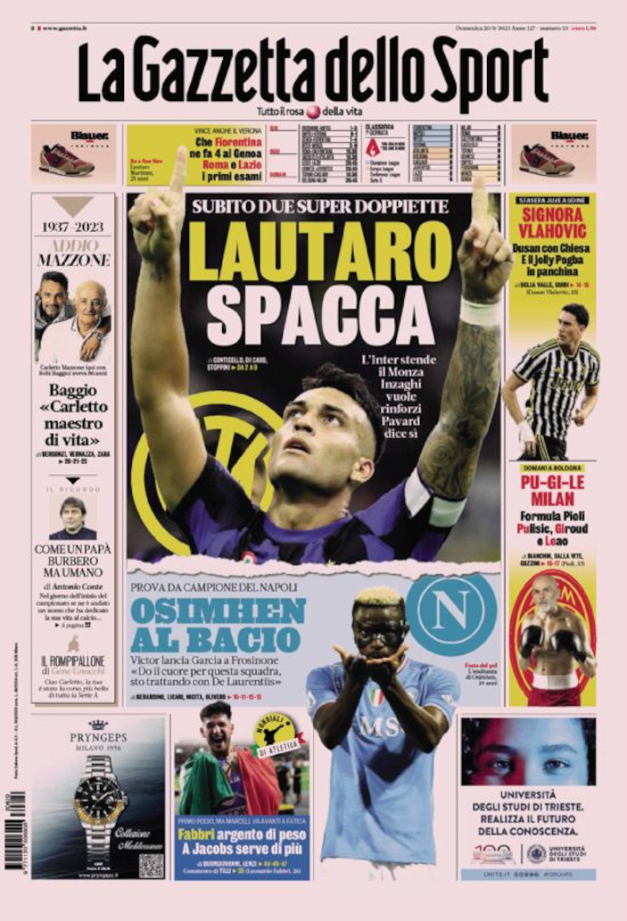 Today’s Papers – Osi and Lautaro centre stage, goodbye Mazzone ...