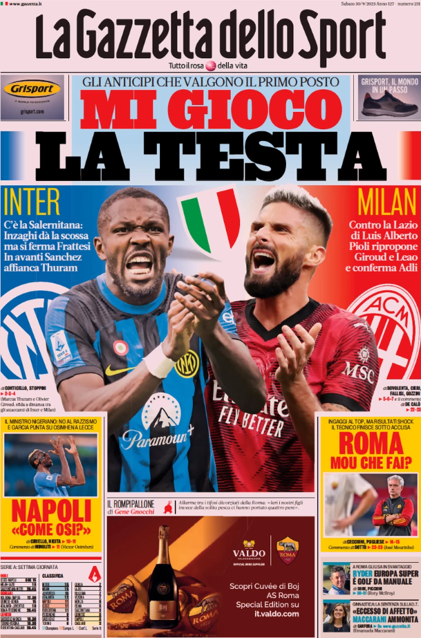 Today's Papers - L'Inter et Milan s'affrontent, Roma, que se passe-t-il ...
