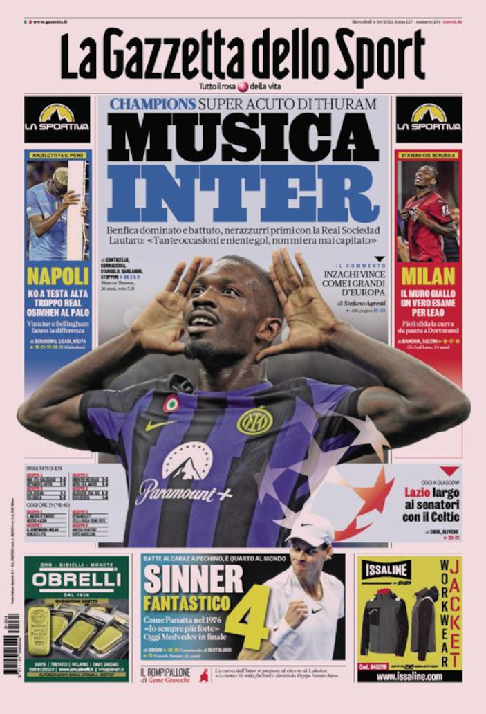 Today’s Papers – Inter have Thuram, Napoli on Real Madrid level ...