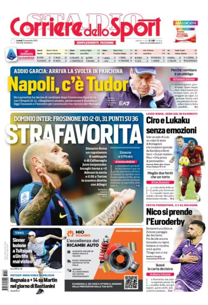 Today’s Papers – Inter magician, Goodbye Garcia, forgettable derby ...
