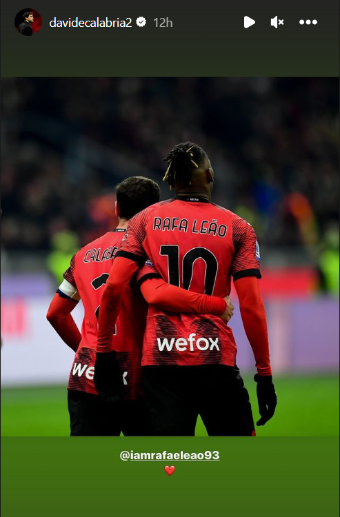Picture: Calabria sends Instagram message to Leao following whistles ...