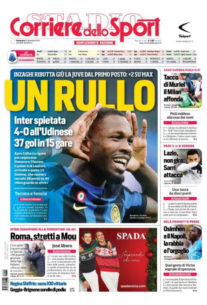 Today’s Papers – Beautiful Inter, Muriel heel crushes Milan - Football ...