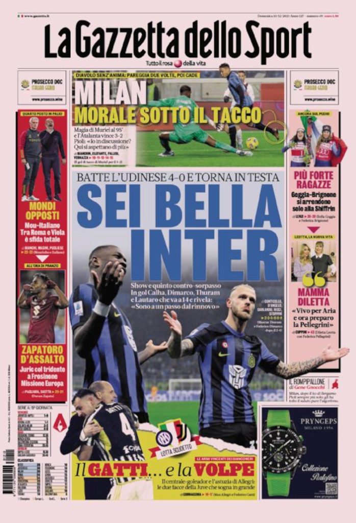 Today’s Papers – Beautiful Inter, Muriel heel crushes Milan - Football ...