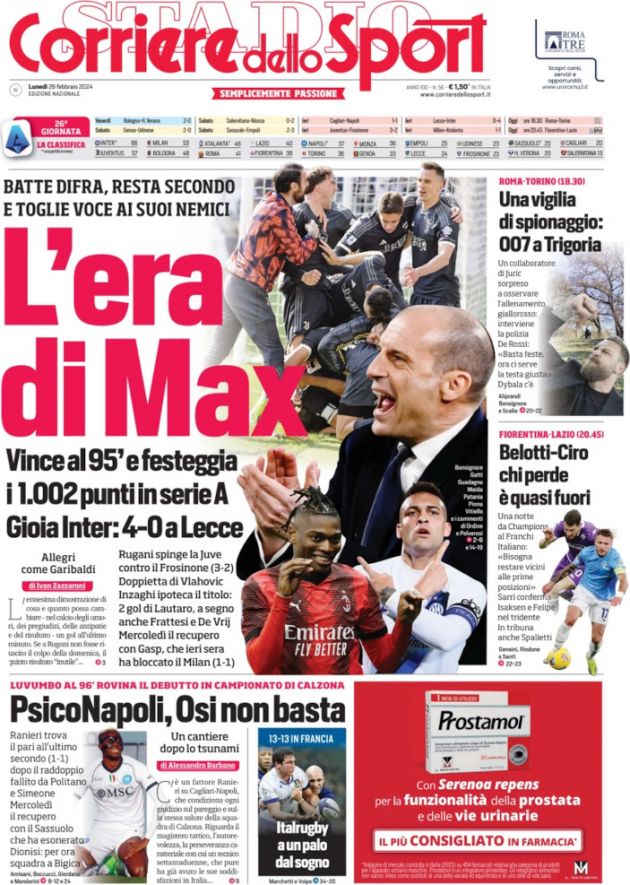 Today's Papers - Frightening Inter, Max era, Milan anger