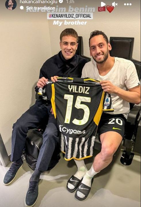 Yildiz gives Inter star Calhanoglu his Juventus shirt after Serie A ...