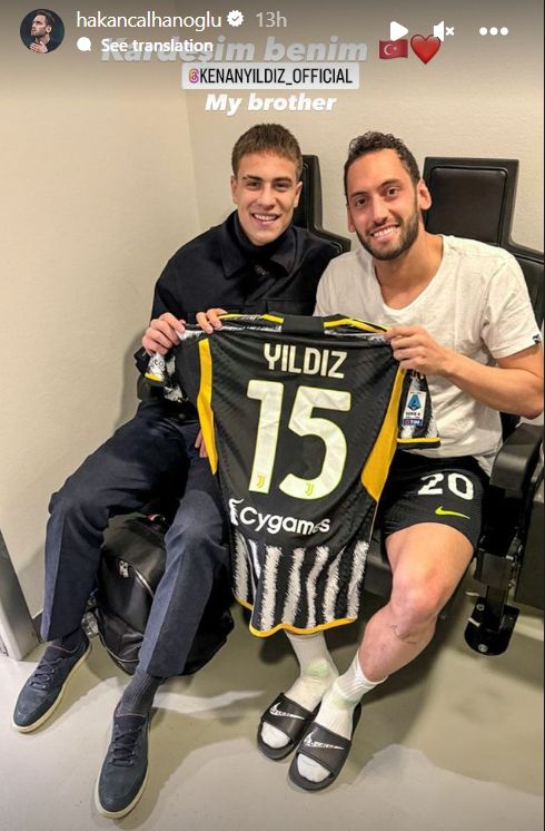 Yildiz gives Inter star Calhanoglu his Juventus shirt after Serie A ...