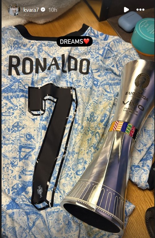 Immagine: Kvaratskhelia indossa la maglia di Cristiano Ronaldo e ...