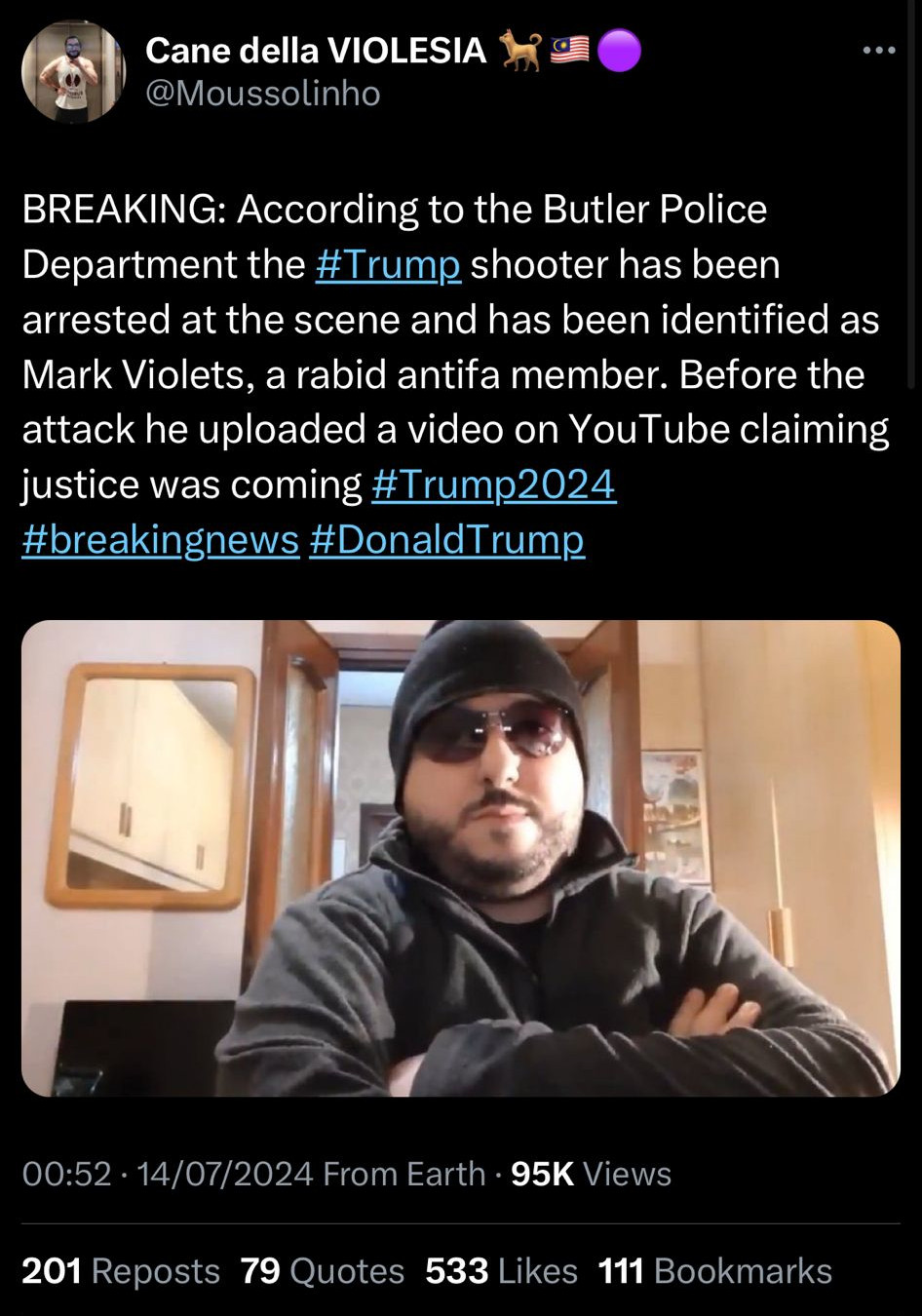 Roma fan falsely accused of shooting Trump goes viral - July 14 latest