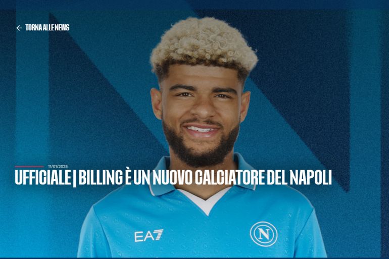 Official: Napoli sign Billing on loan with option to buy for 10m total