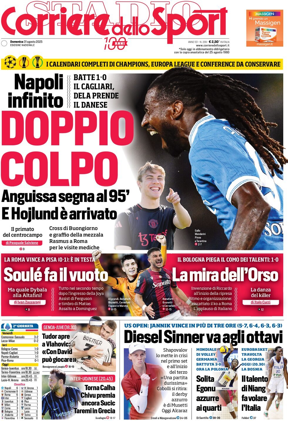 Today’s Papers: Hojlund for Napoli, Conte and Gasp hit the top, over to ...