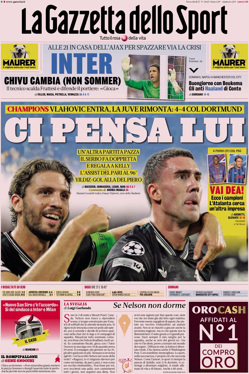 Today's Papers - Immense Vlahovic, crazy Juventus. Chivu won't replace ...