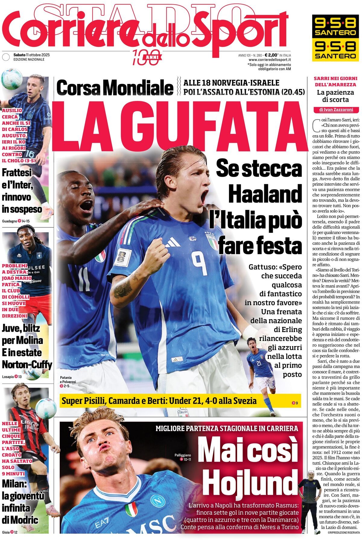Today’s Papers: Italy-Estonia, on the attack, ‘courage’ - Football Italia